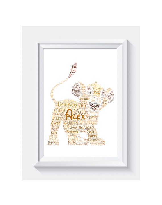 Disney Simba Lion King Personalised Word Art A4 Print Birthday - Etsy