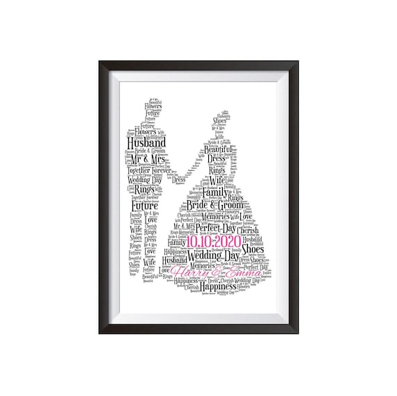 Personalised Wedding Bride & Groom Couple A4 Word Art Print - Etsy