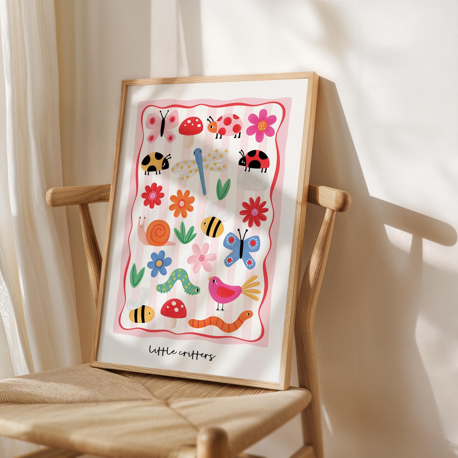 Pink Bug Nursery Art Print, Wall Art for Girls Bedroom, Cute Little ...