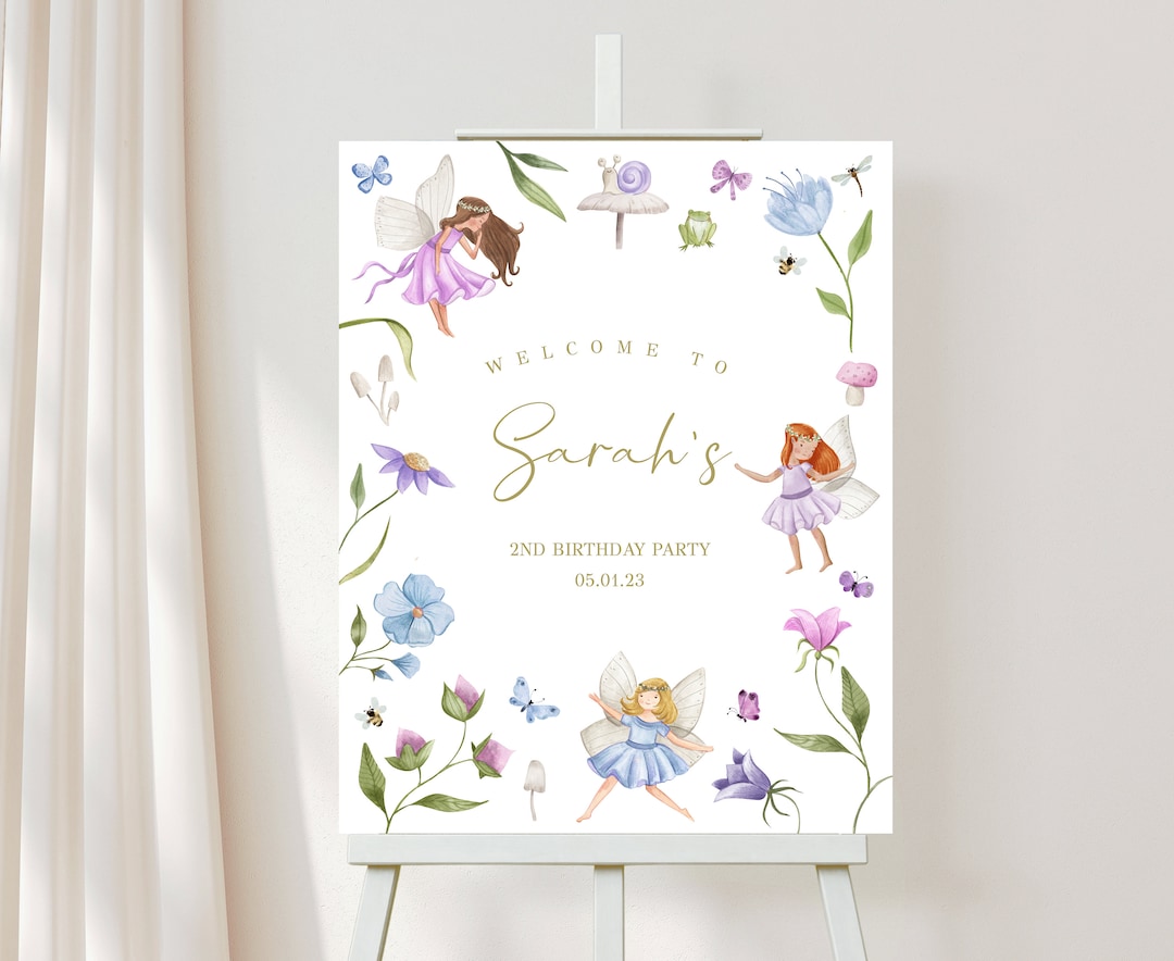 Editable Fairy Birthday Welcome Sign Whimsical Fairy Party Sign Magical ...
