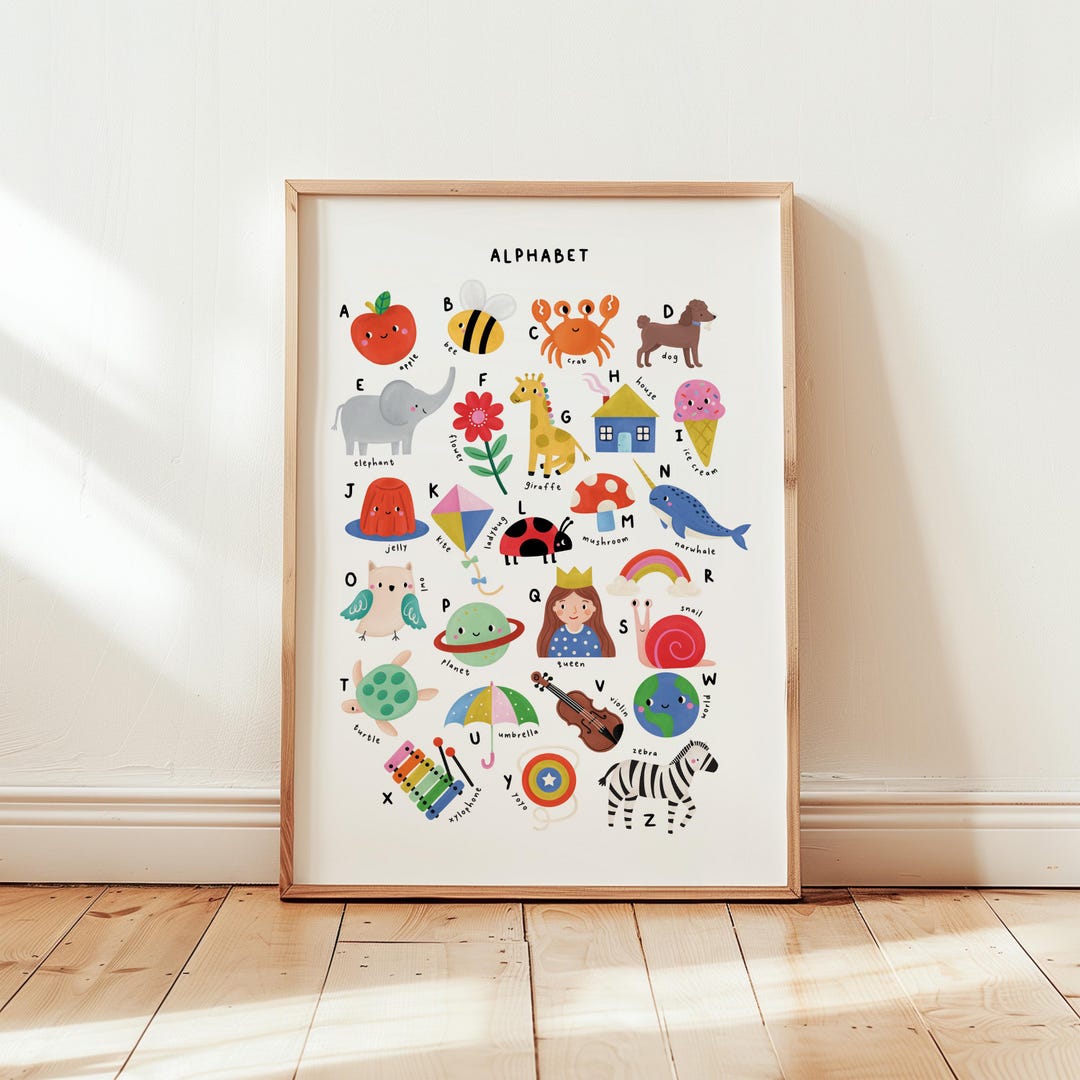 Colourful Kids A-Z Alphabet Print, Educational Nursery Wall Art, ABC ...