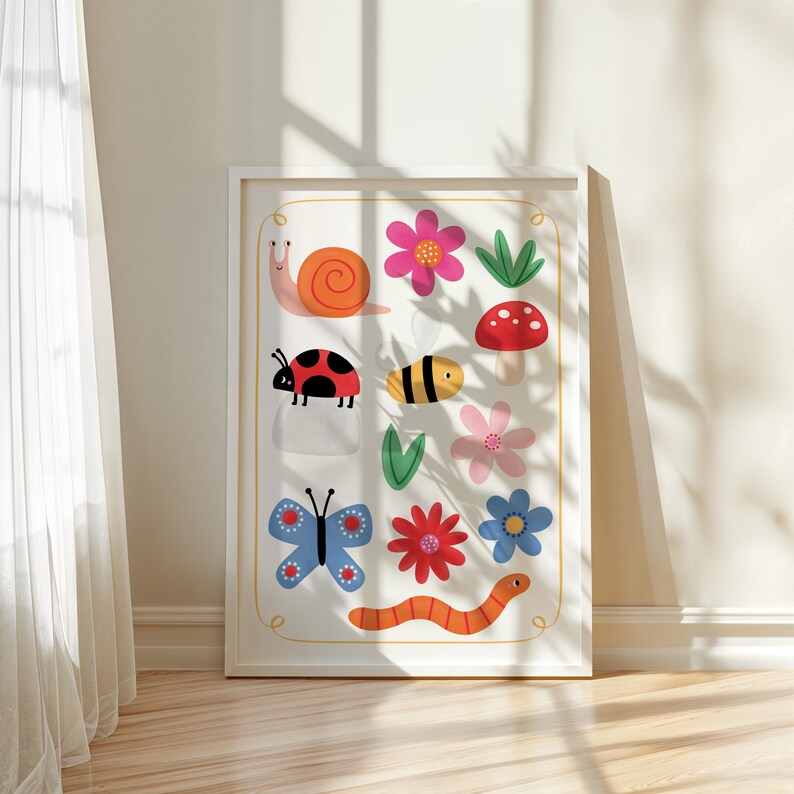 Bug and Garden Wall Art for Kids, Giclée Print With Snail, Bee ...