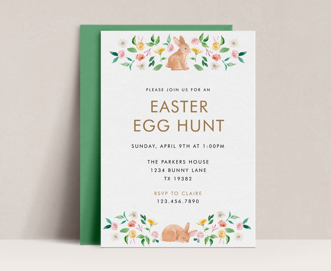 Easter Birthday Invitation, Easter Bunny Invite, Floral Easter Birthday ...