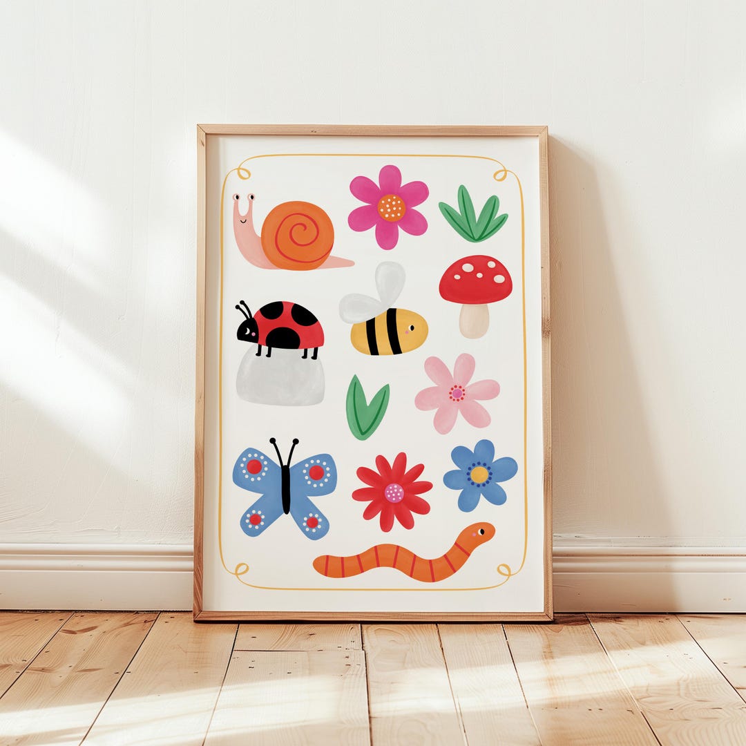 Bug and Garden Wall Art for Kids, Giclée Print With Snail, Bee ...