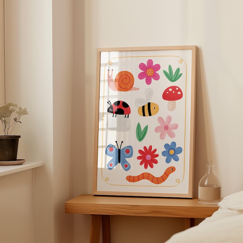 Bug and Garden Wall Art for Kids, Giclée Print With Snail, Bee ...