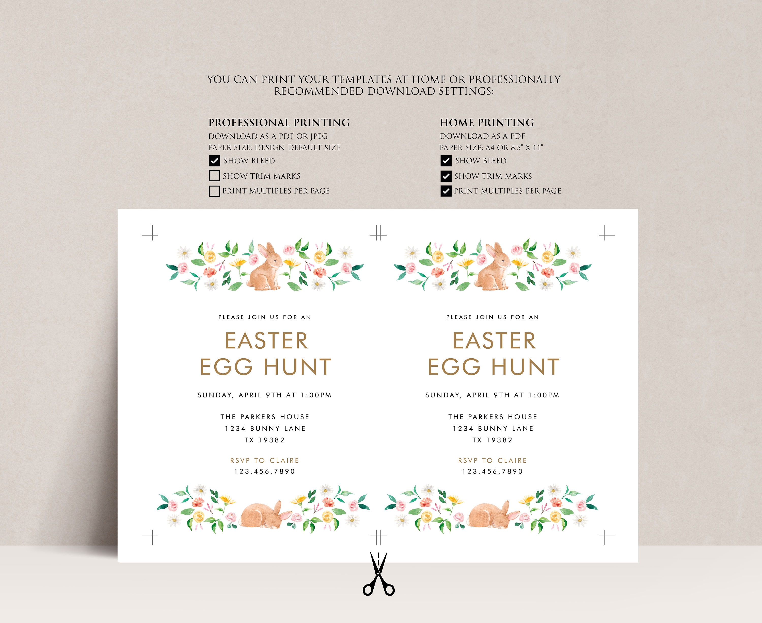 Easter Birthday Invitation, Easter Bunny Invite, Floral Easter Birthday ...