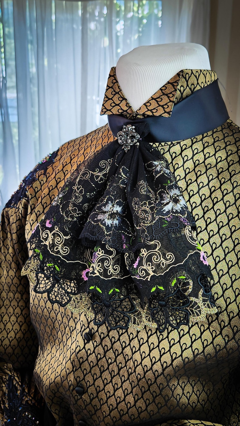 Black Gold Lace Jabot, 18th Century Men's Fashion, Rococo Men's Costume ...