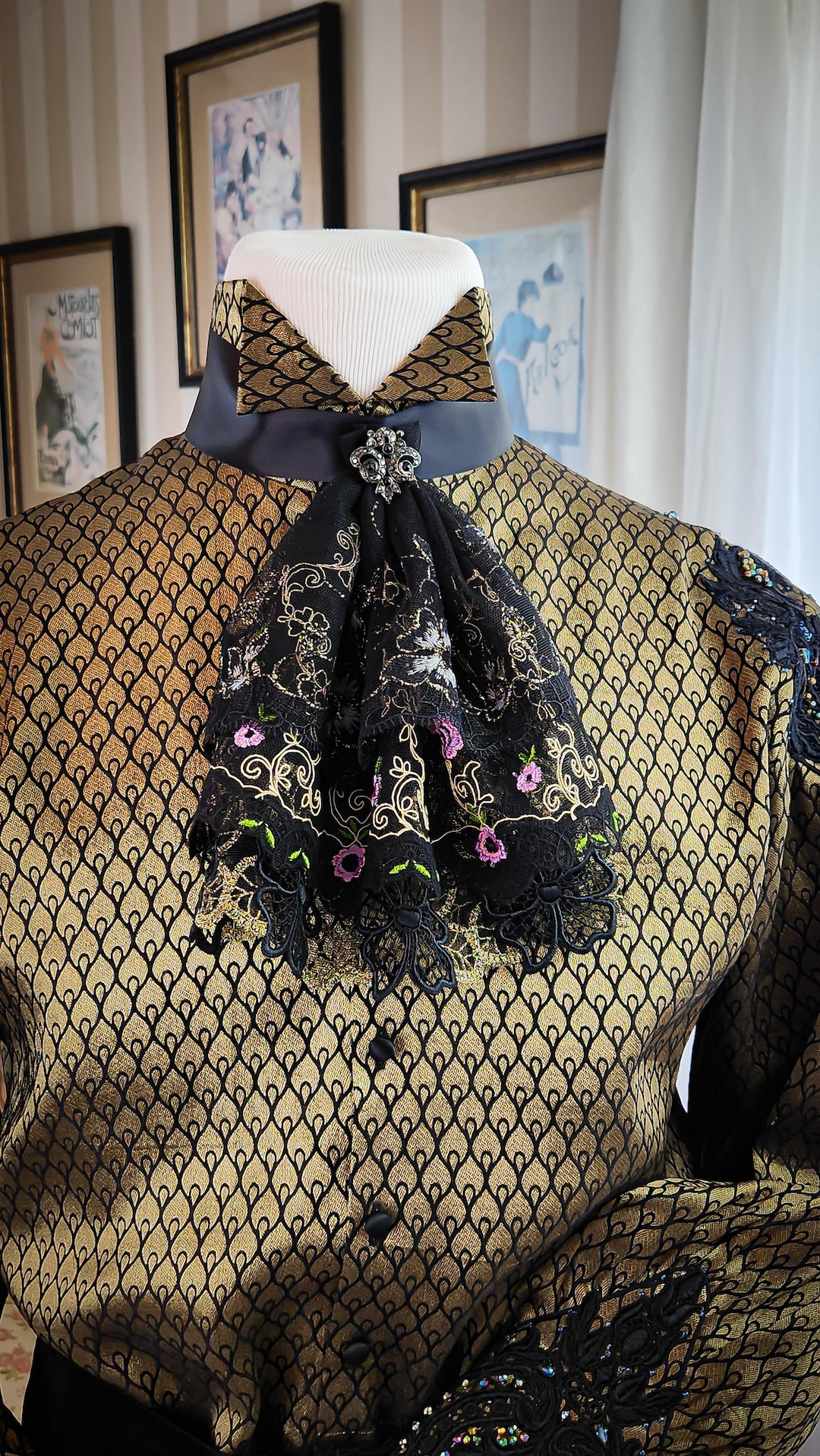 Black Gold Lace Jabot, 18th Century Men's Fashion, Rococo Men's Costume ...