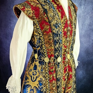 Red Blue Gold Tudor Renaissance Men's Waistcoat, 17th Century Costume ...