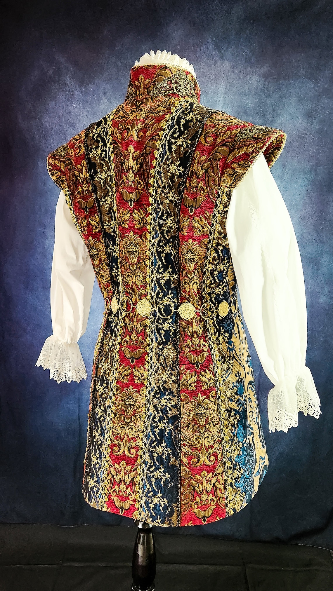 Red Blue Gold Tudor Renaissance Men's Waistcoat, 17th Century Costume ...