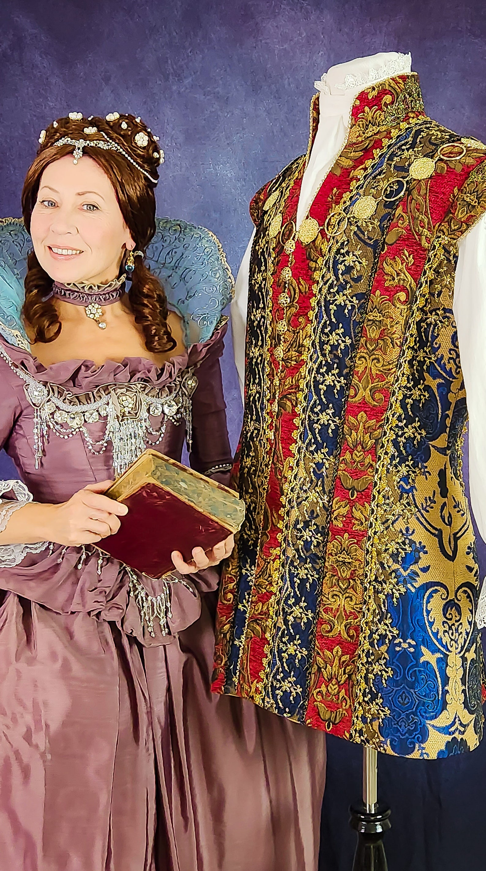 Red Blue Gold Tudor Renaissance Men's Waistcoat, 17th Century Costume ...