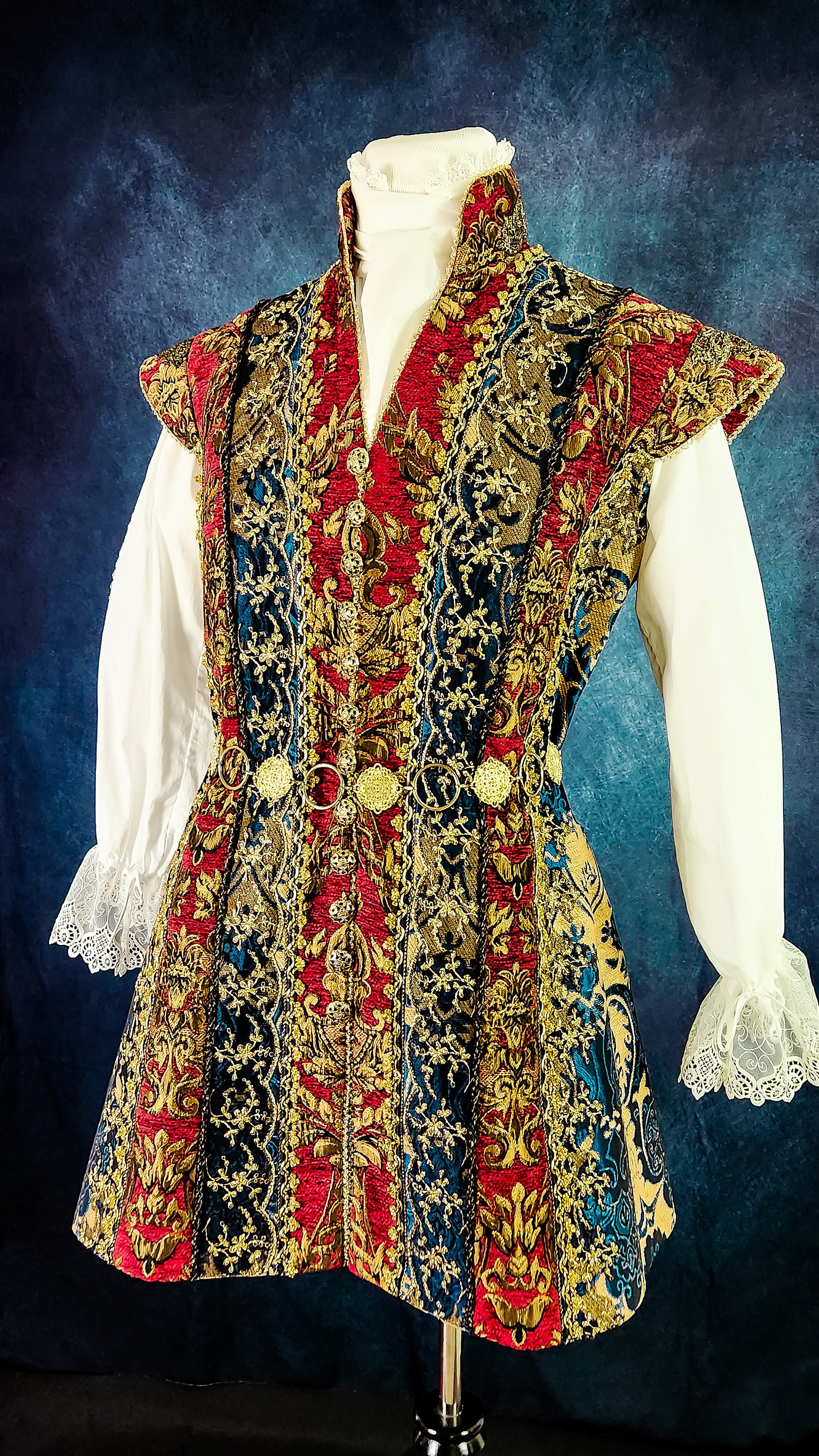 Red Blue Gold Tudor Renaissance Men's Waistcoat, 17th Century Costume ...