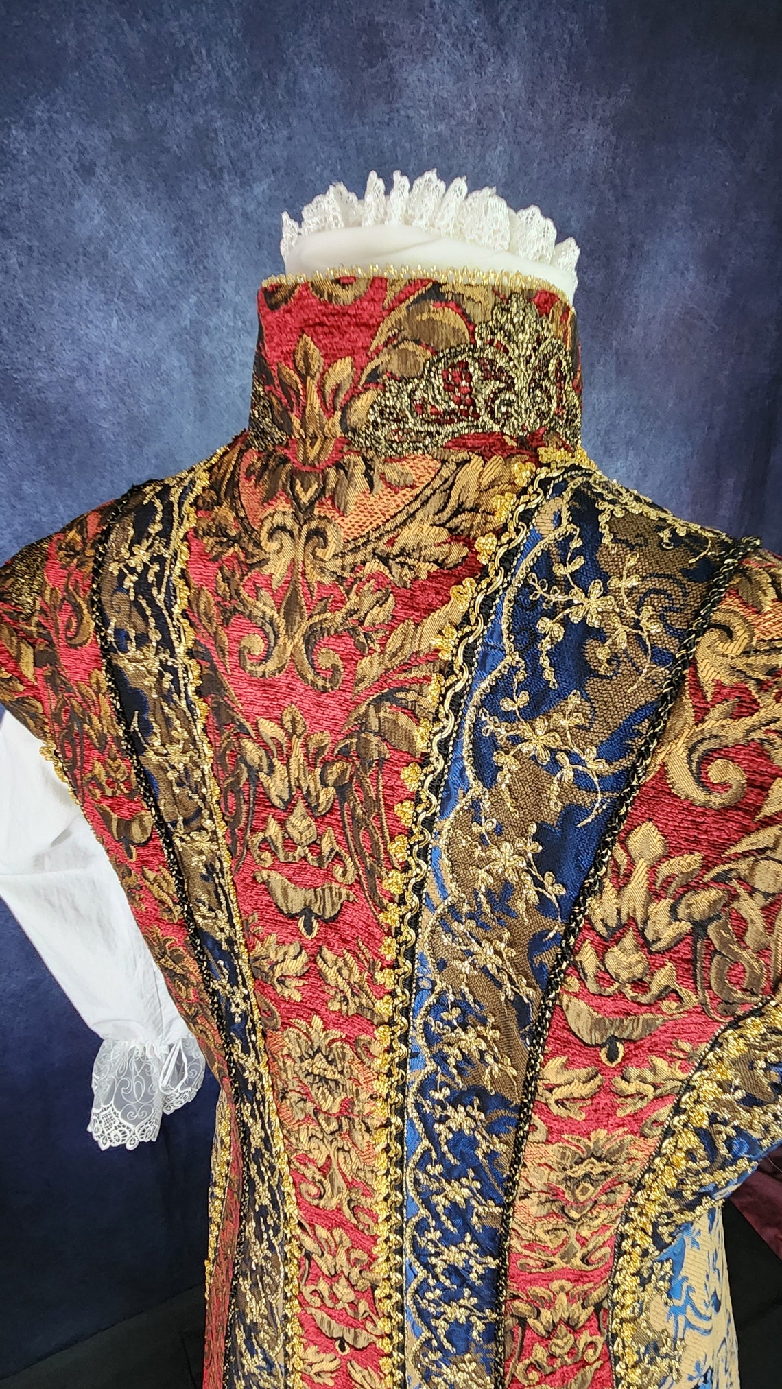 Red Blue Gold Tudor Renaissance Men's Waistcoat, 17th Century Costume ...