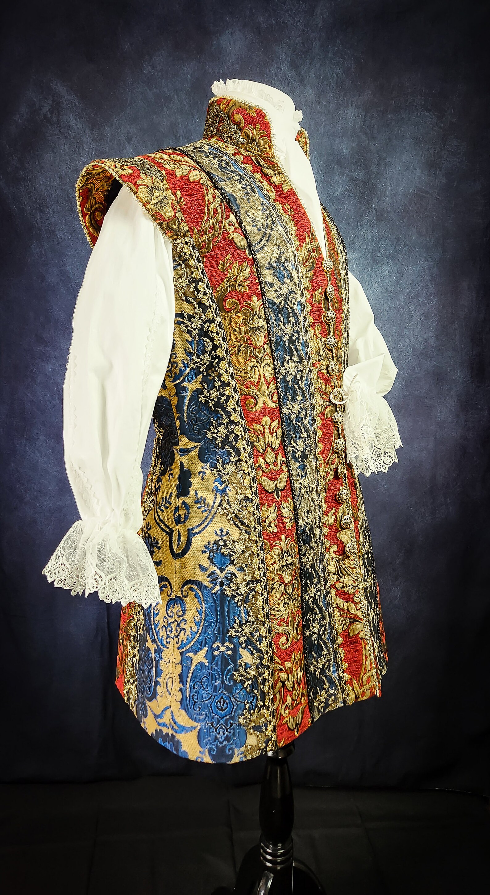 Red Blue Gold Tudor Renaissance Men's Waistcoat, 17th Century Costume ...