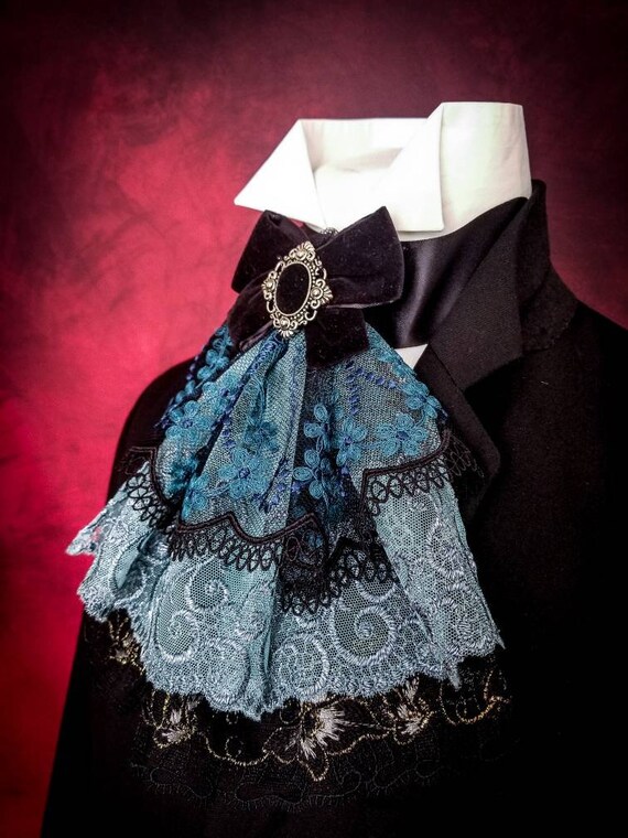Black Turquoise Lace Jabot 18th Century Men's Fashion | Etsy