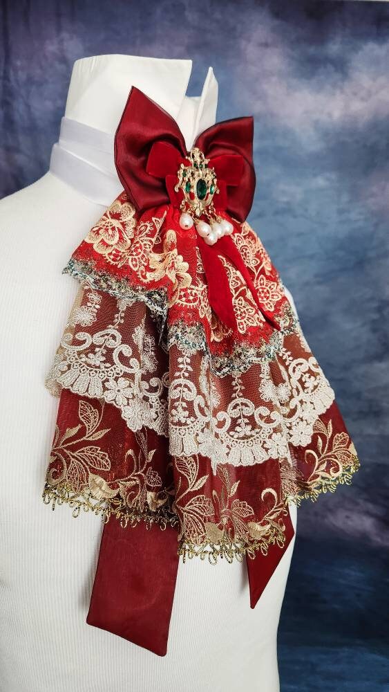 Red Gold Lace Jabot, 18th Century Men's Fashion, Rococo Men's Costume ...