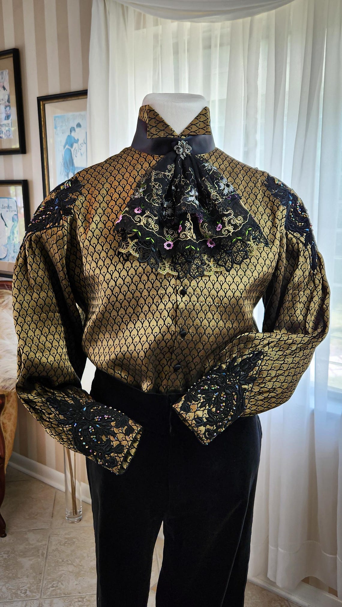 Black Gold Lace Jabot, 18th Century Men's Fashion, Rococo Men's Costume ...