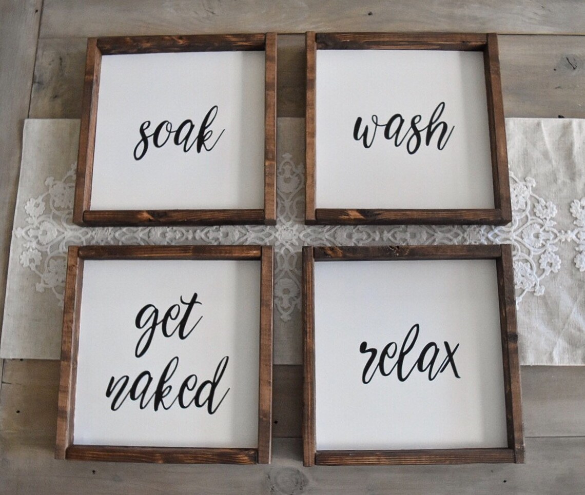 Bathroom Signs Set of 4 Farmhouse Decor Rustic Signs - Etsy