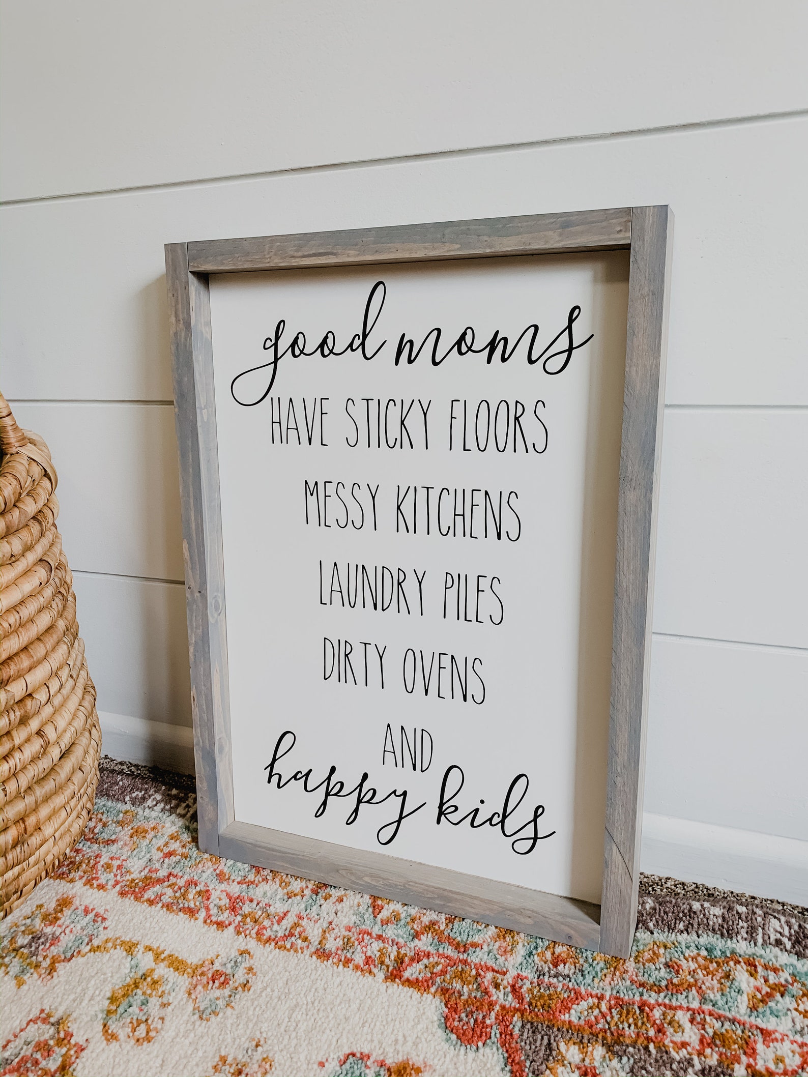 Good Moms + Happy Kids Sign - Kitchen Sign - Motherhood Sign - Wood ...