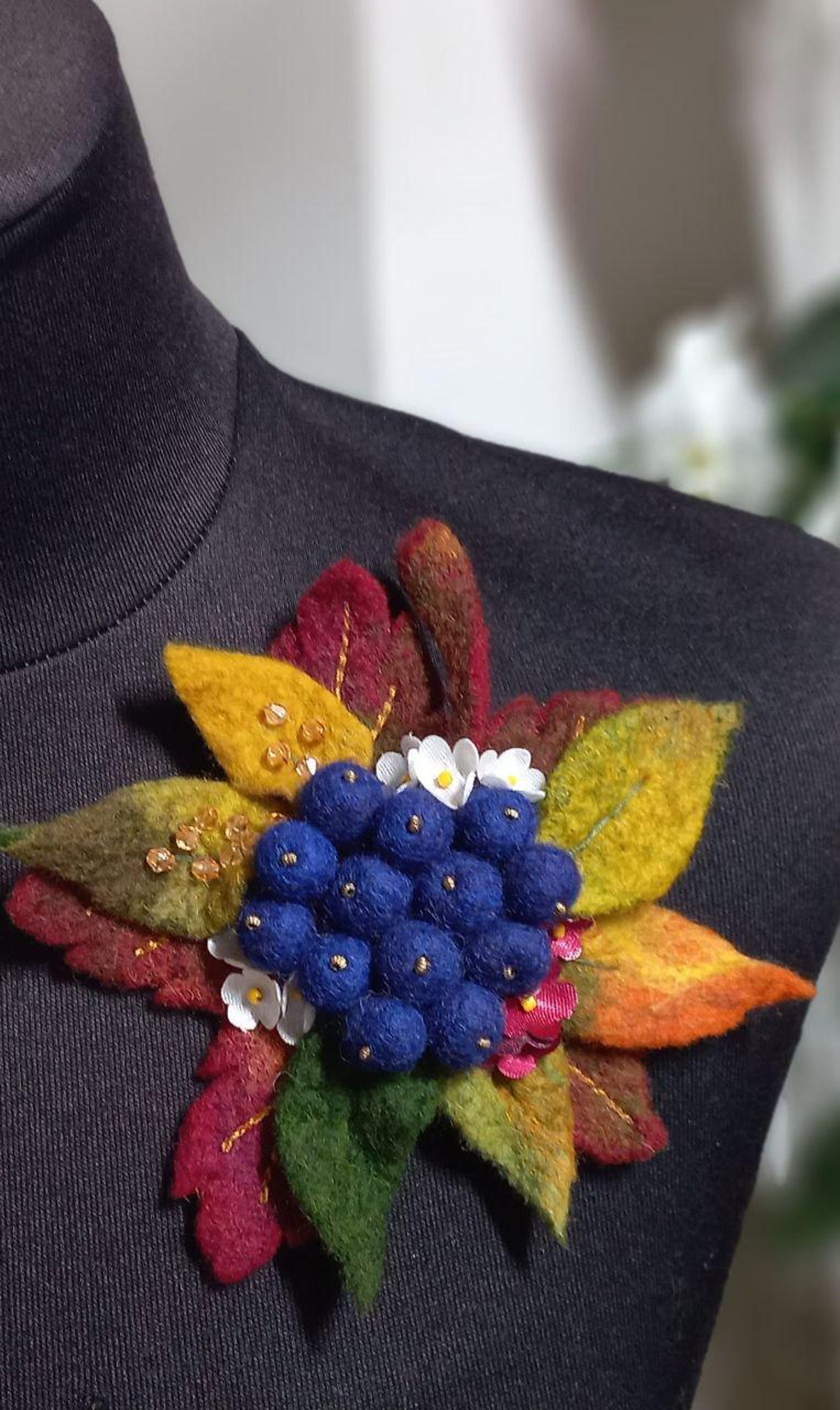 Rowan Brooch Scarf Decoration Handmade Gift Natural Product Felted Wool ...