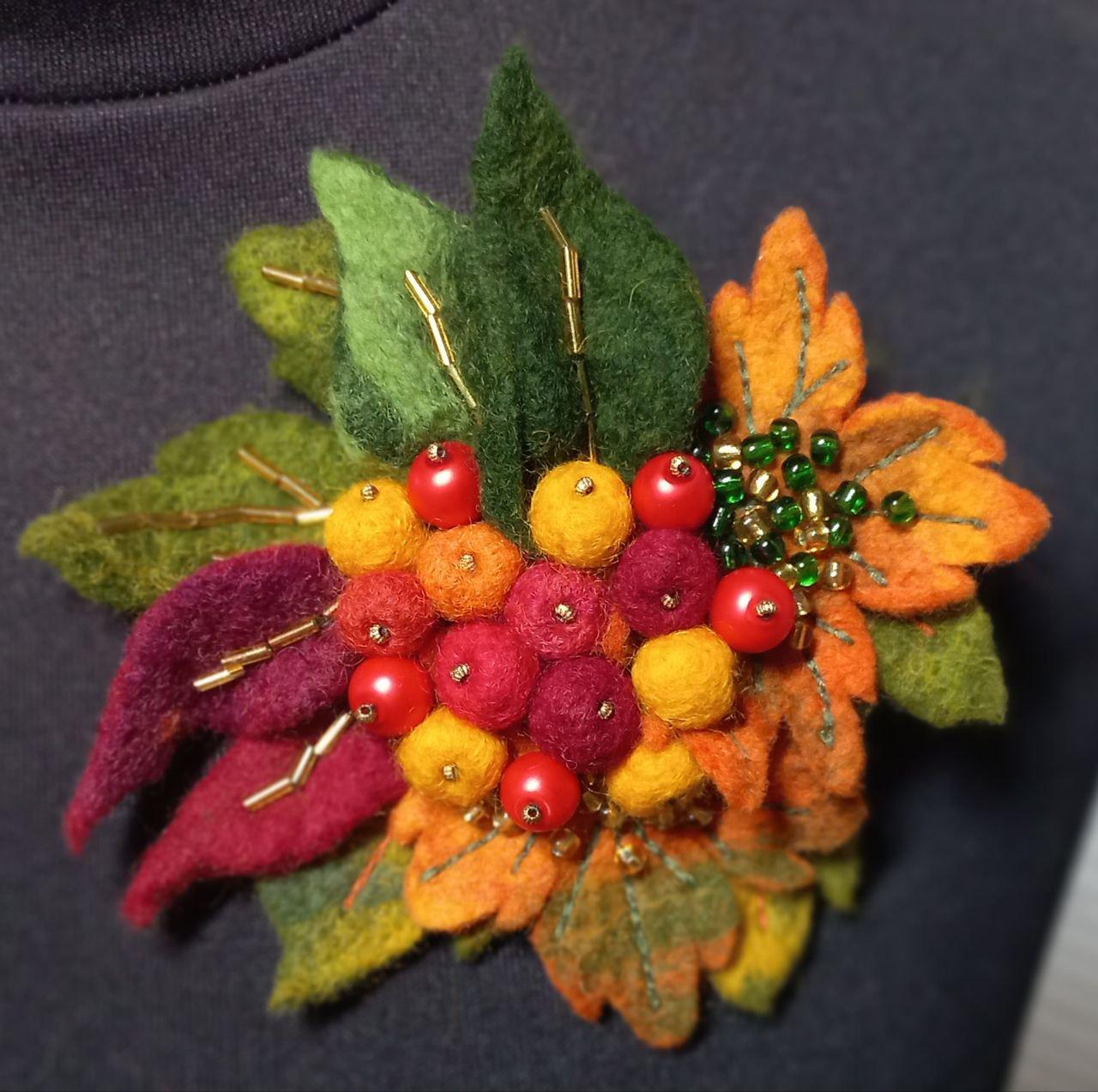 Rowan Brooch Scarf Decoration Handmade Gift Natural Product Felted Wool ...