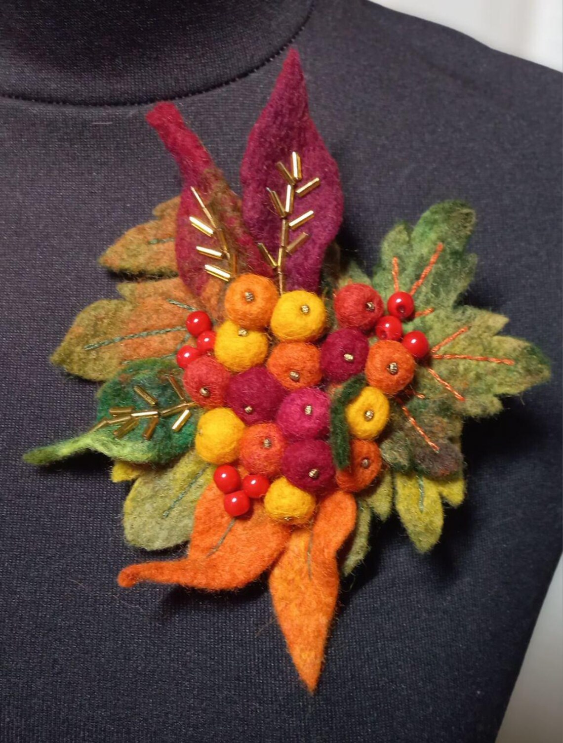 Rowan Brooch Scarf Decoration Handmade Gift Natural Product Felted Wool ...