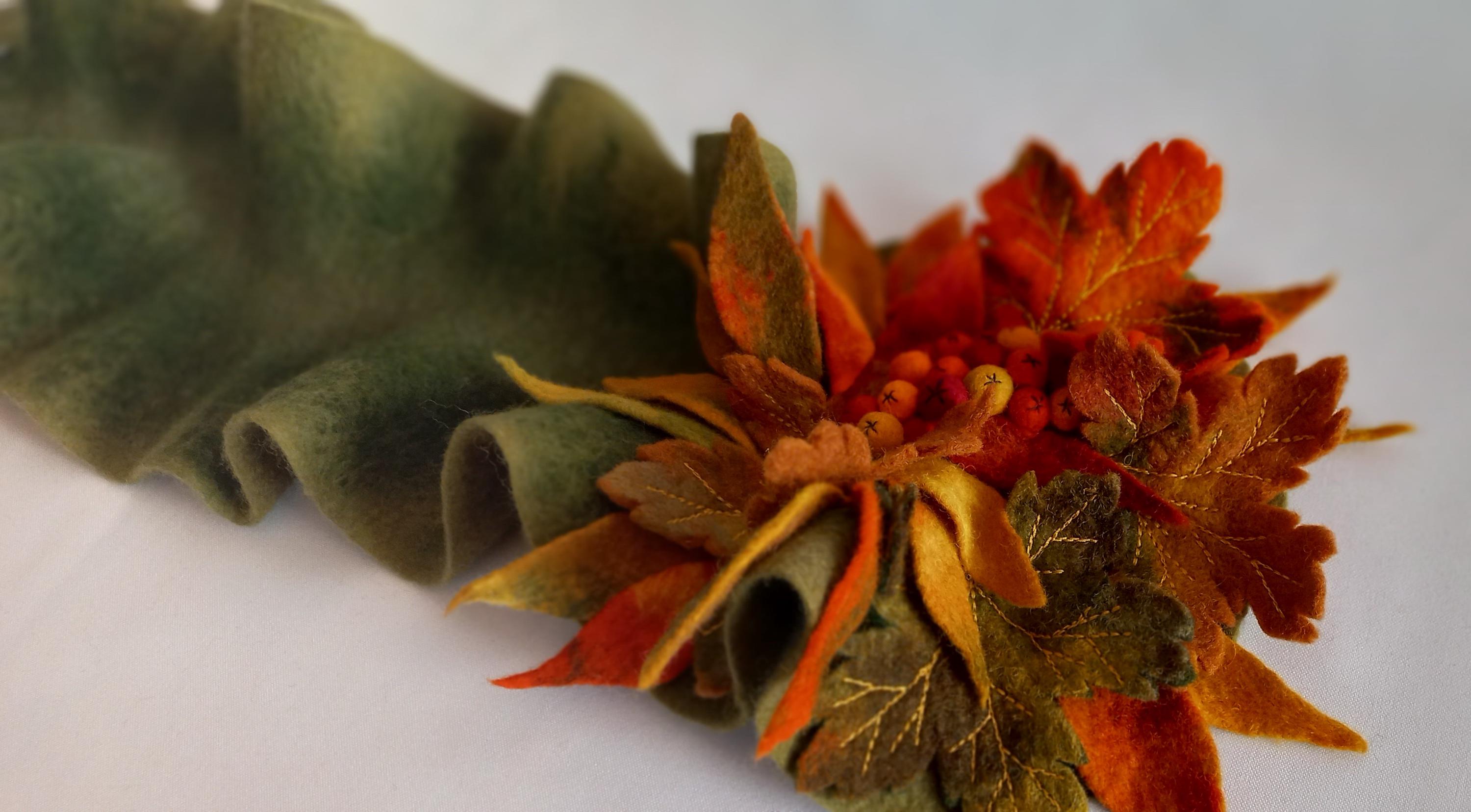 Autumn Decor Womens Scarves Felted Accessories Green Scarf Wool Neck ...