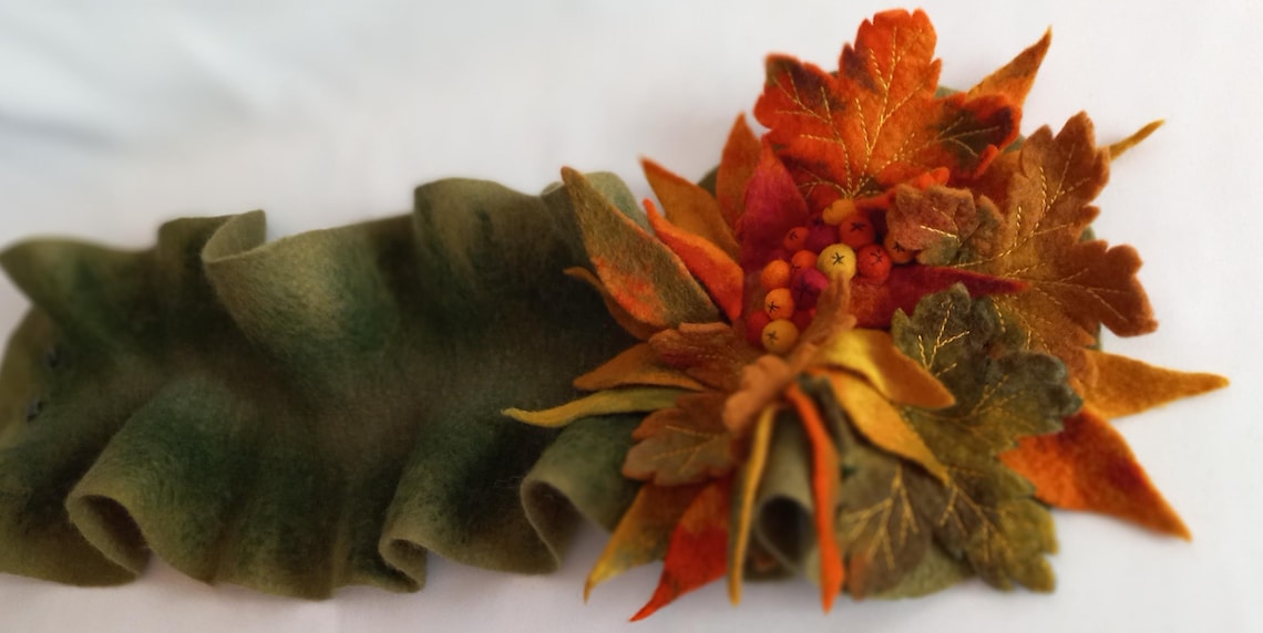 Autumn Decor Womens Scarves Felted Accessories Green Scarf Wool Neck ...