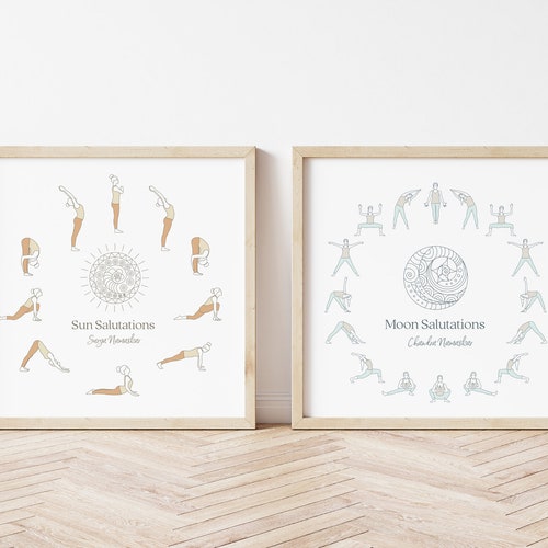 Yoga Poster Yoga Print Set of 6 Sun Salutation Moon Salutation - Etsy