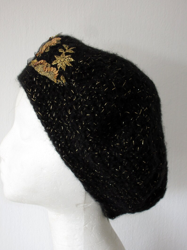 Beret Gold Sequin Embellished Mohair Wool, Fancy Knit Hat,one of a Kind ...
