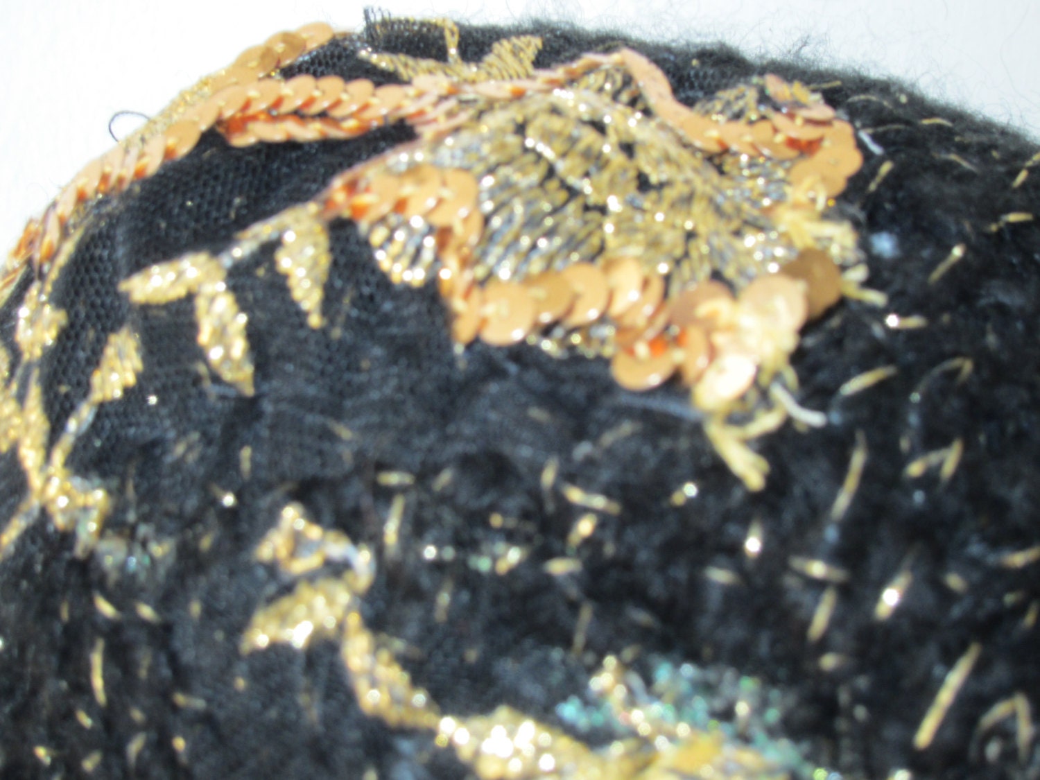 Beret Gold Sequin Embellished Mohair Wool, Fancy Knit Hat,one of a Kind ...