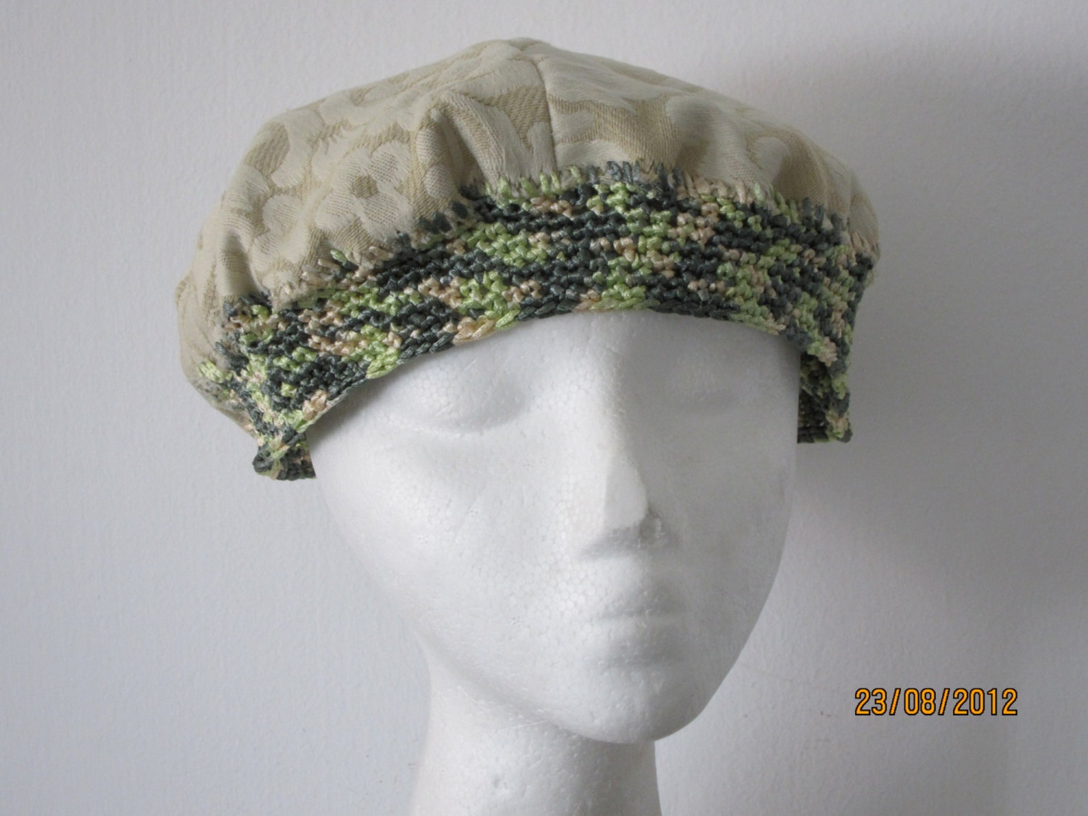 BOHO Chic BERET Pistachio/creme Brocade, Silk Crochet HAT, One of a ...