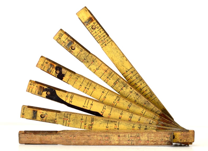 Vintage Mason's Folding Ruler Measuring Tape Wood & Brass | Etsy