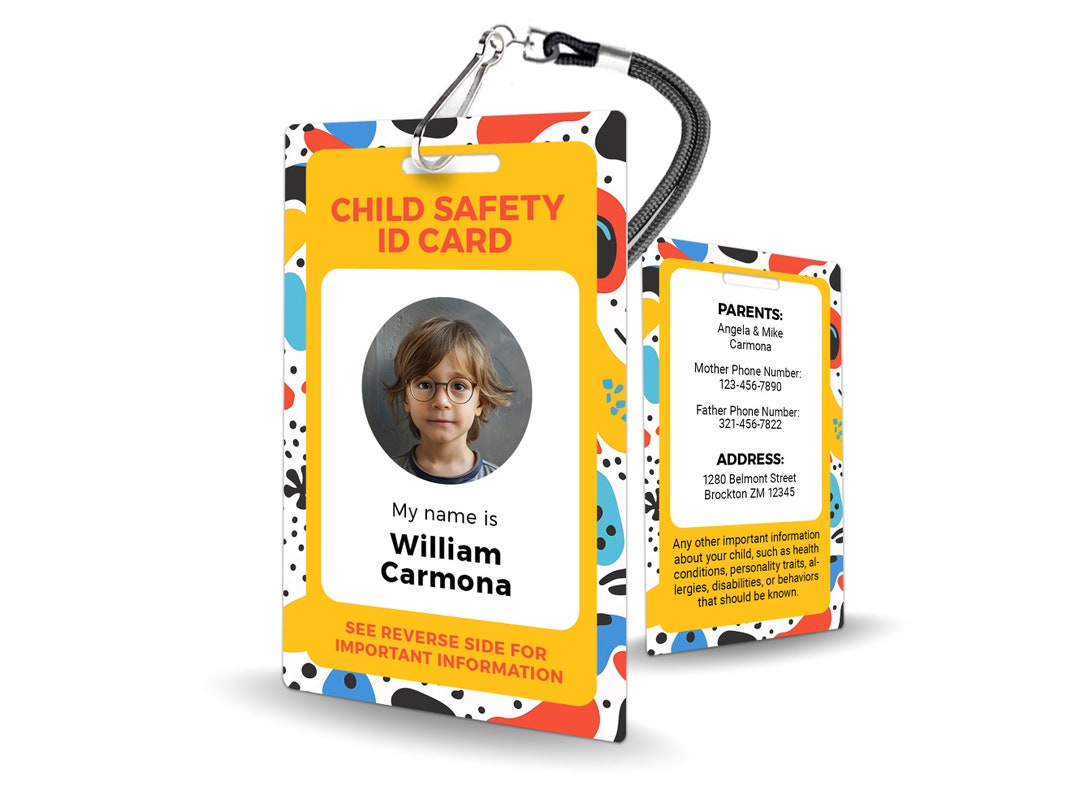 Child ID Badge - Kid Safety, ID for Children, Safety Badge, Child ID ...