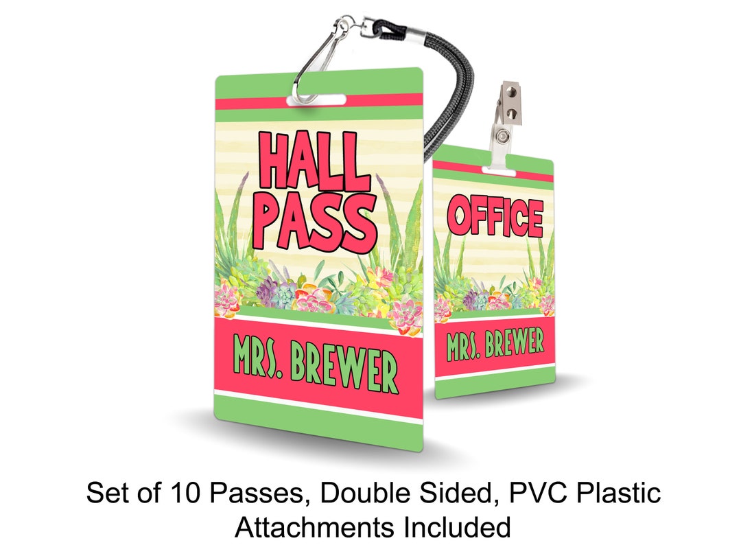 Succulent Theme Classroom Hall Passes for Teachers, Personalized, Hall ...