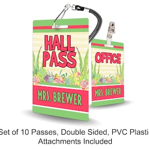 Succulent Theme Classroom Hall Passes for Teachers, Personalized, Hall ...