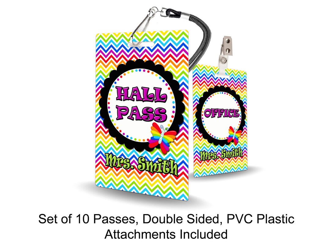 Butterfly Theme Classroom Hall Passes for Teachers, Personalized, Set ...