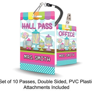 Candy Theme Classroom Hall Passes for Teachers, Personalized, Set of 10 ...
