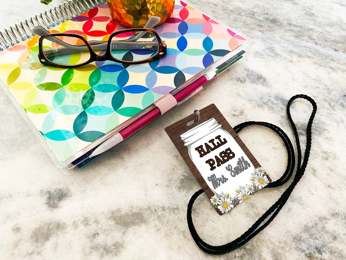 Mason Jar Theme Classroom Hall Passes for Teachers, Personalized, Hall ...
