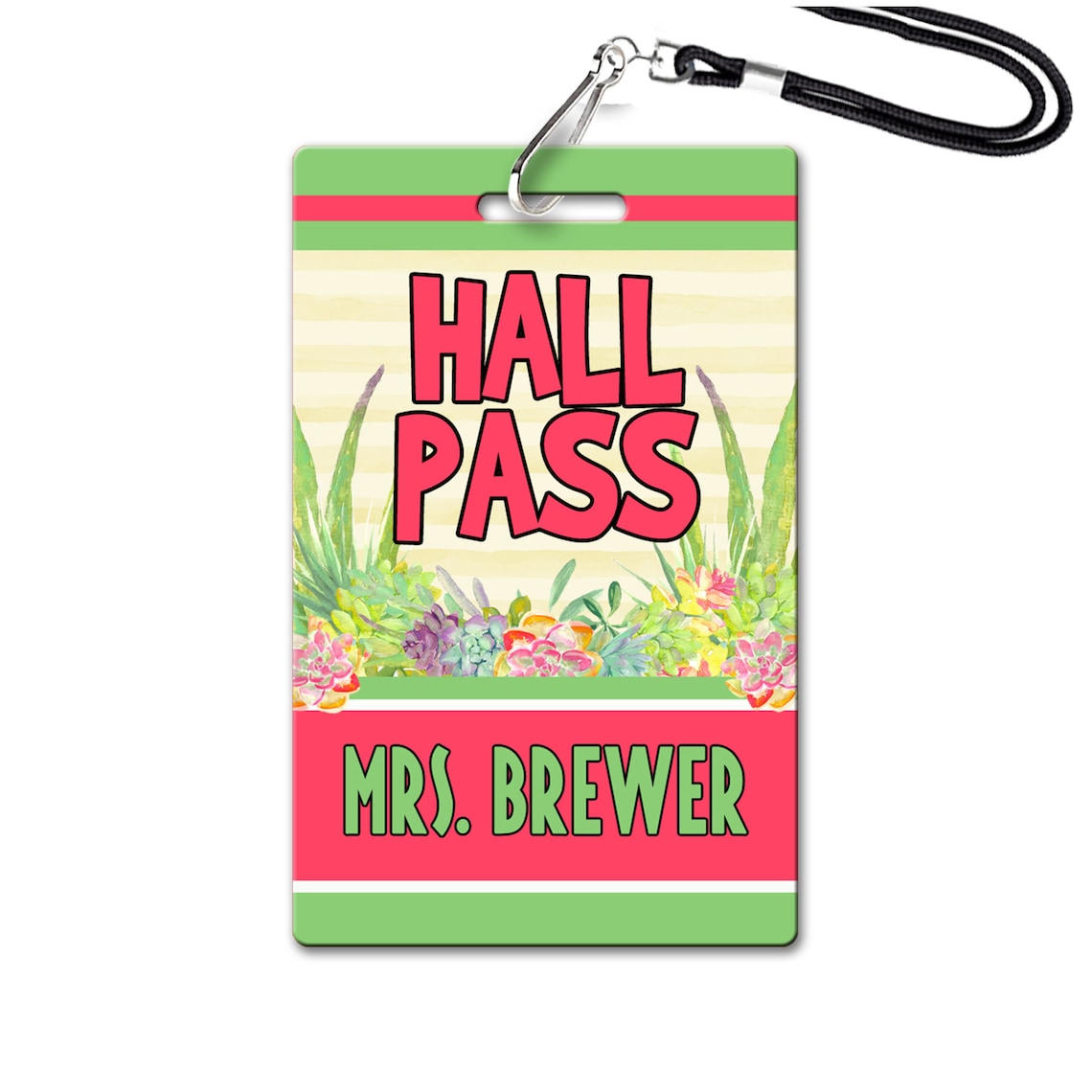 Succulent Theme Classroom Hall Passes for Teachers, Personalized, Hall ...