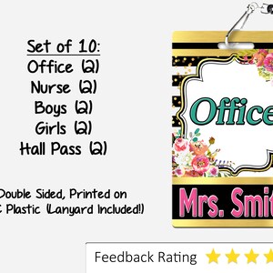 Flowers Theme Classroom Hall Passes for Teachers, Personalized, Set of ...