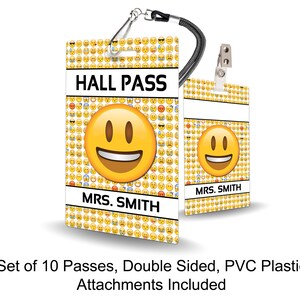 Emoji Theme Classroom Hall Passes for Teachers, Personalized, Hall Pass ...