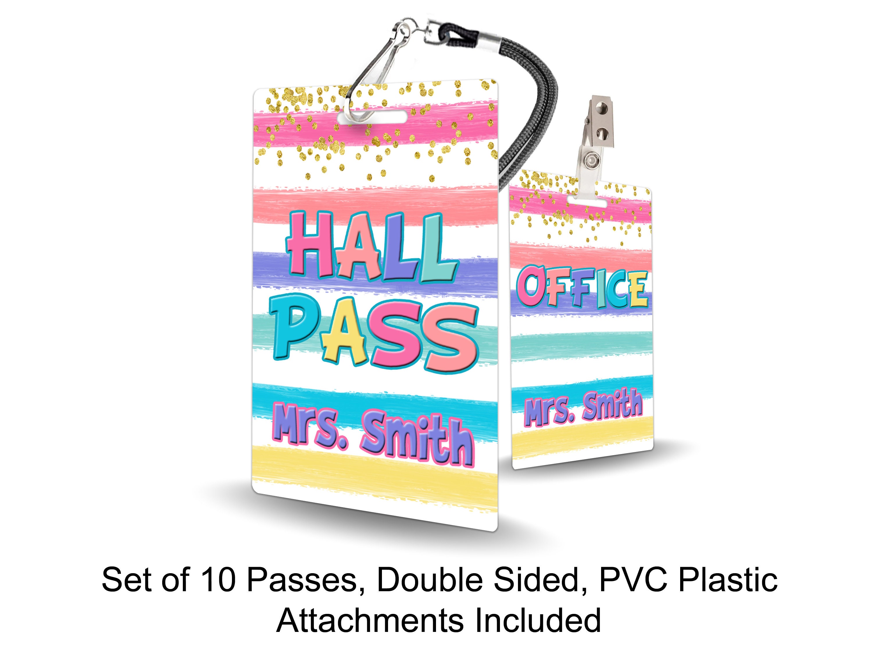 Rainbow Stripes Theme Classroom Hall Passes for Teachers, Personalized ...
