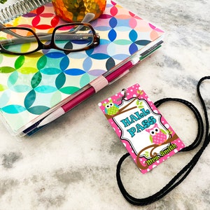 Owl Theme Classroom Hall Passes for Teachers, Personalized, Set of 10 ...