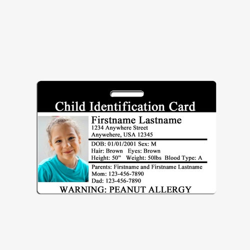 Kids Custom ID Card - Etsy