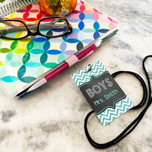 Teal Chevron Theme Classroom Hall Passes for Teachers, Personalized ...
