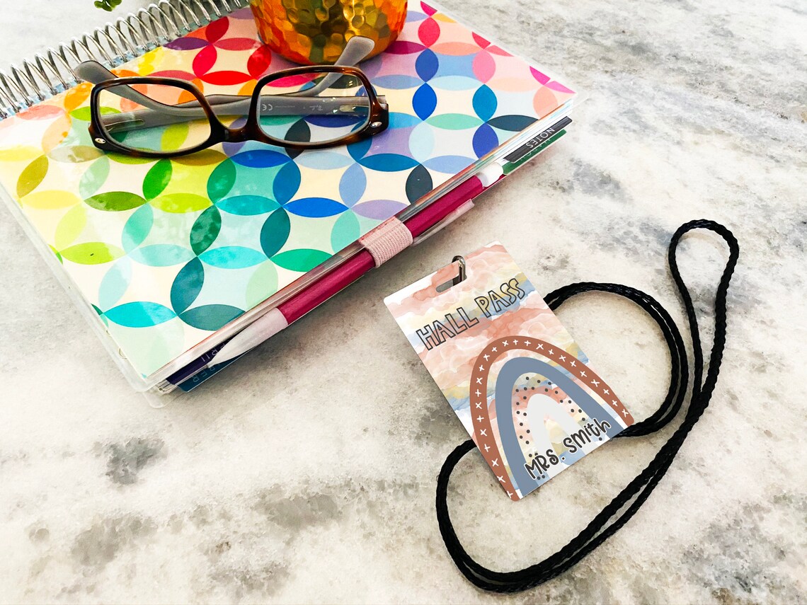 Boho Rainbows Theme Classroom Hall Pass Personalized Set of | Etsy