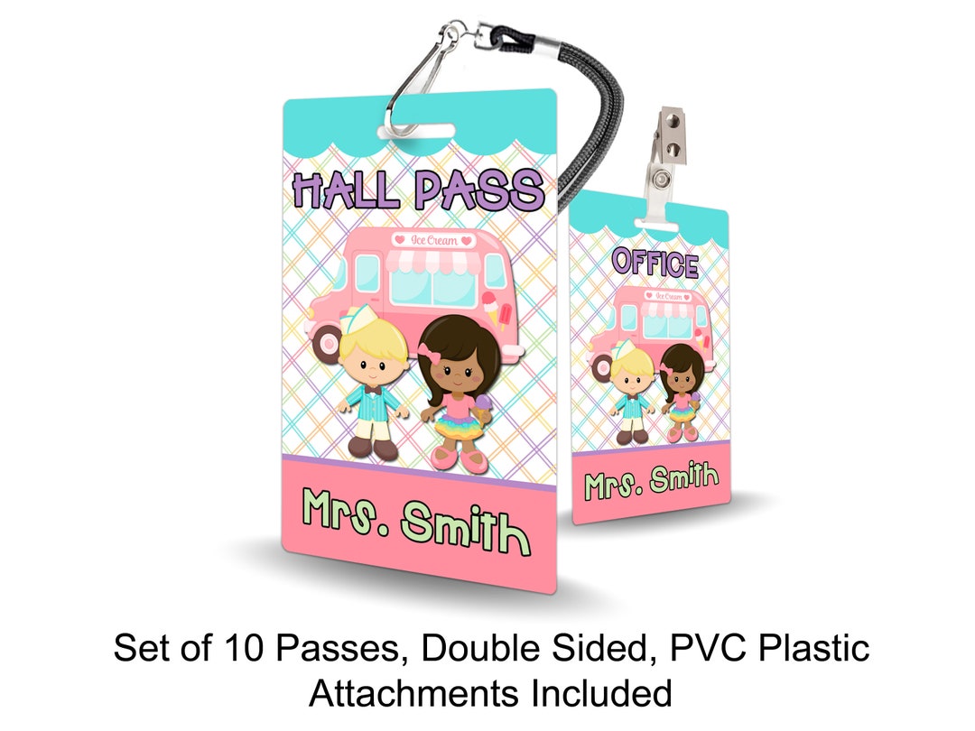 Ice Cream Truck Theme Classroom Hall Passes for Teachers, Personalized ...
