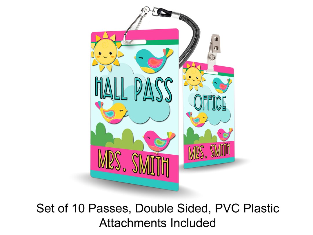 Birds Theme Classroom Hall Passes for Teachers, Personalized, Hall Pass ...