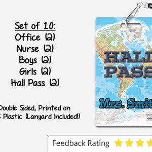 World Map Theme Classroom Hall Passes for Teachers, Personalized, Set ...